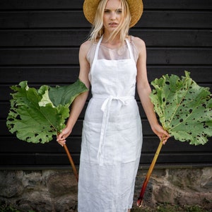 Linen Apron, Long Linen Apron, With Pockets, Bib Apron, Cooking Apron ...
