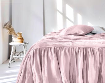 Linen Ruffle Bedspread, Linen Ruffle Bed Skirt, Linen Bedskirt, Flat ...