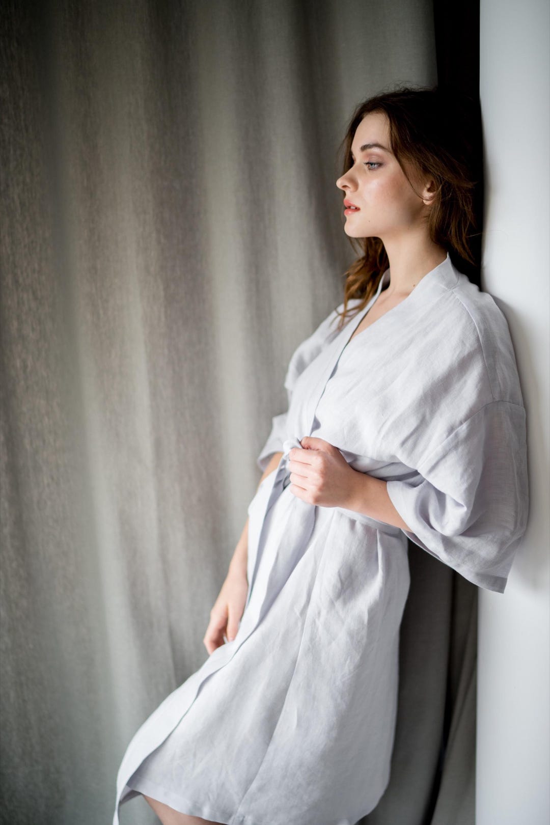 Linen Robe, Linen Kimono Robe, Linen Bathrobe, Linen Dressing Gown ...