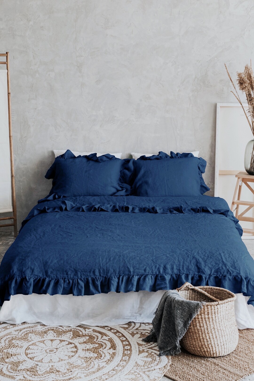 Ruffle Bedding Set of Linen Ruffle Duvet Cover and Two Linen ...