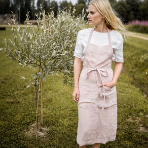 Long Linen Apron, With Pockets, Plus Size, Adjustable Ties, Organic ...