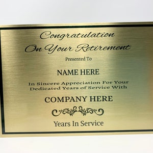 Plaque Customized Retirement Freestanding 8x7x4 Plaque, Plate is 7x5 ...