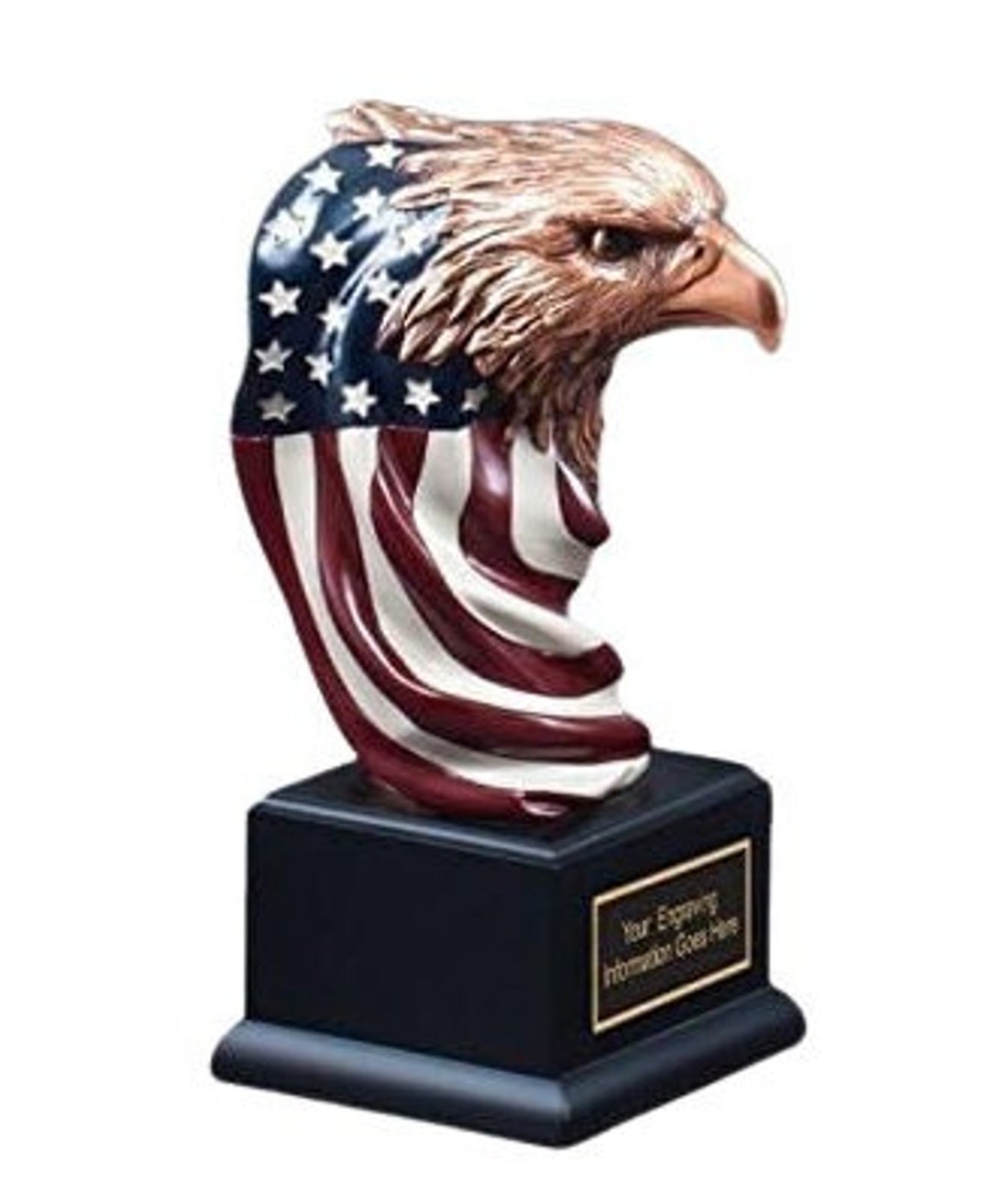 Eagle Trophy, Resin EAGLE Head ON FLAG - 10" Inch Tall - Custom Text ...