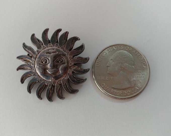 Vintage Sterling Silver Sun Face Pin, Silver Sun With a Face Brooch - Etsy