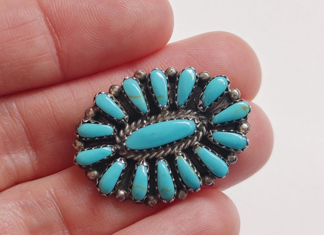 Vintage Zuni Brooch With Turquoise in Sterling Silver - Etsy