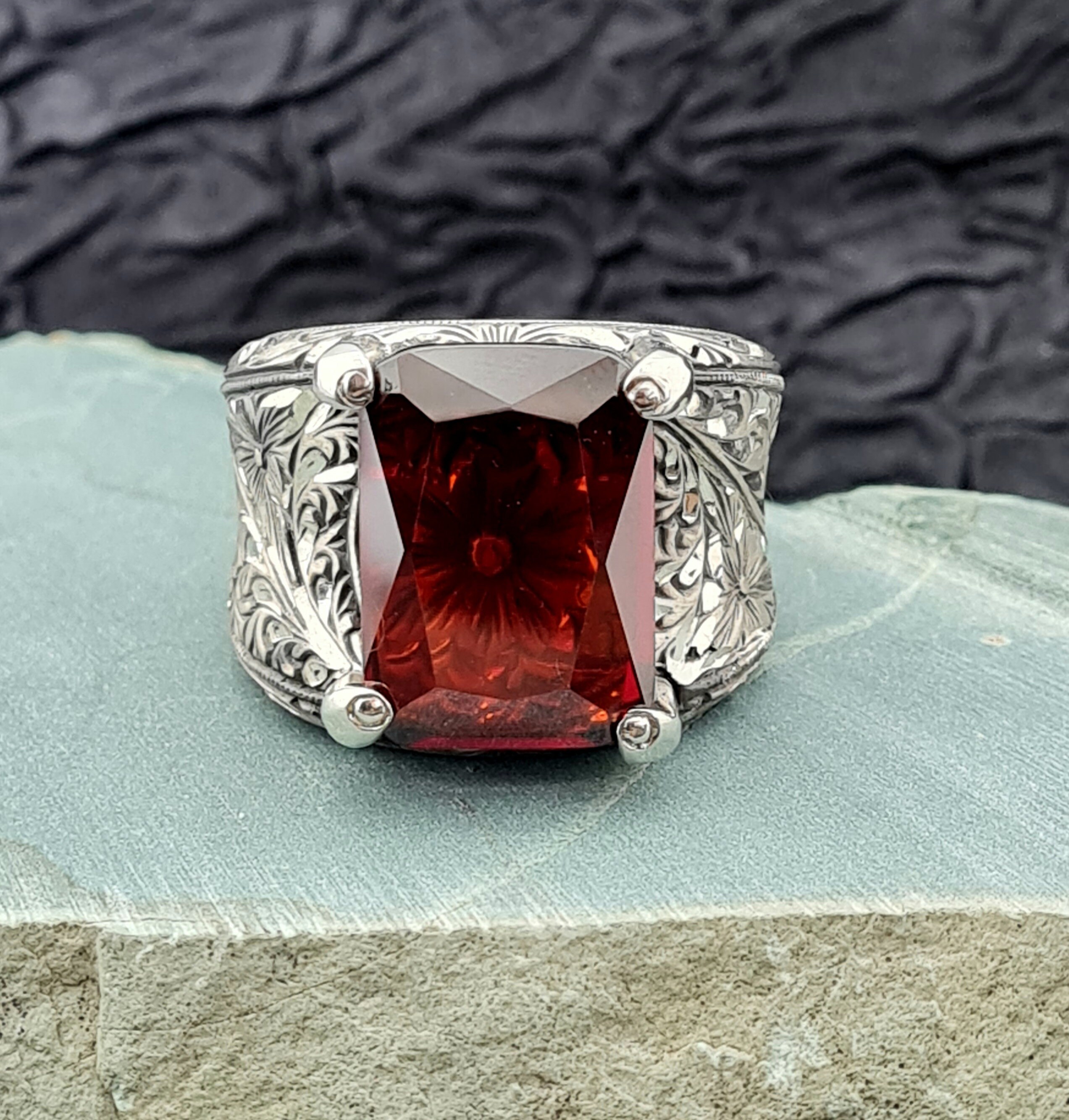 Signet Men's Ring 925 Sterling Silvergarnet Men - Etsy