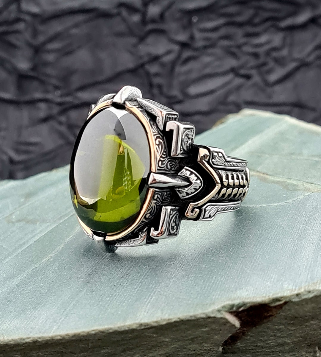 Peridot Stone Silver Men's Ring,vintage Style Men's Ring,handmade 925 ...