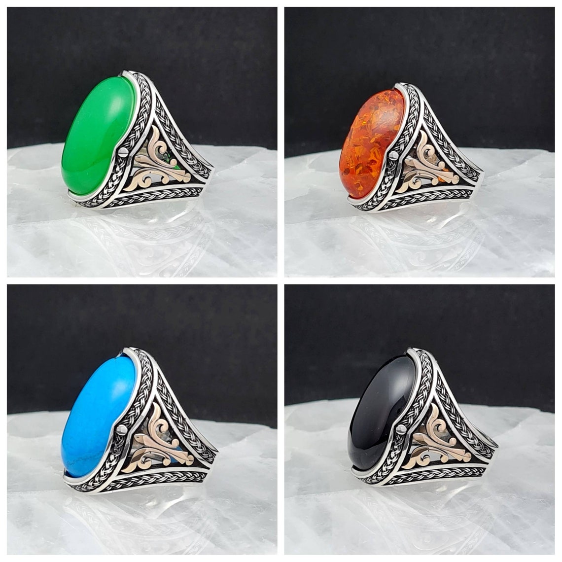 Signet Men's Ring 925 Sterling Silvergreen Quartzite - Etsy