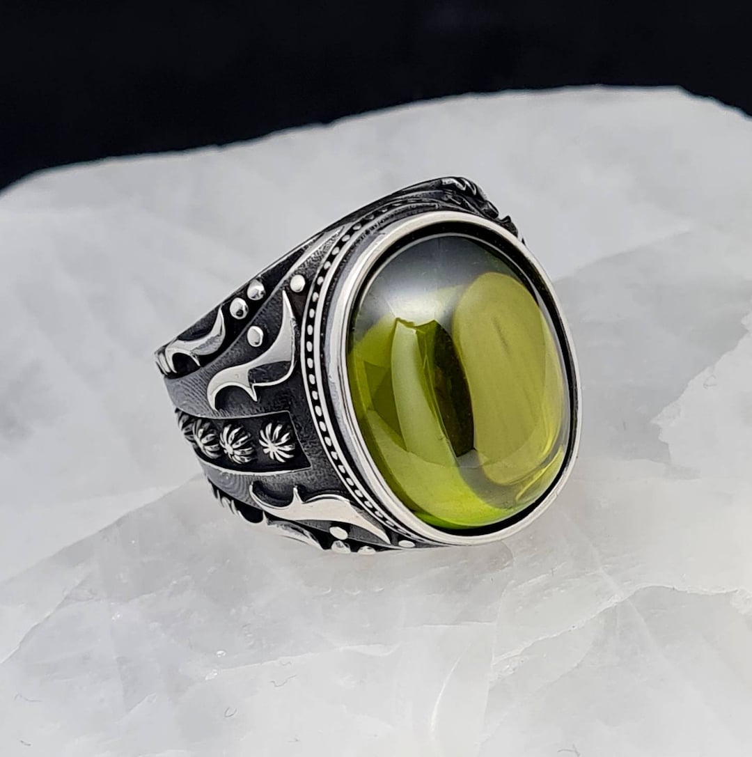 Peridot Man Ring,handmade 925K Sterling Silver Mens Ring With Cubic ...