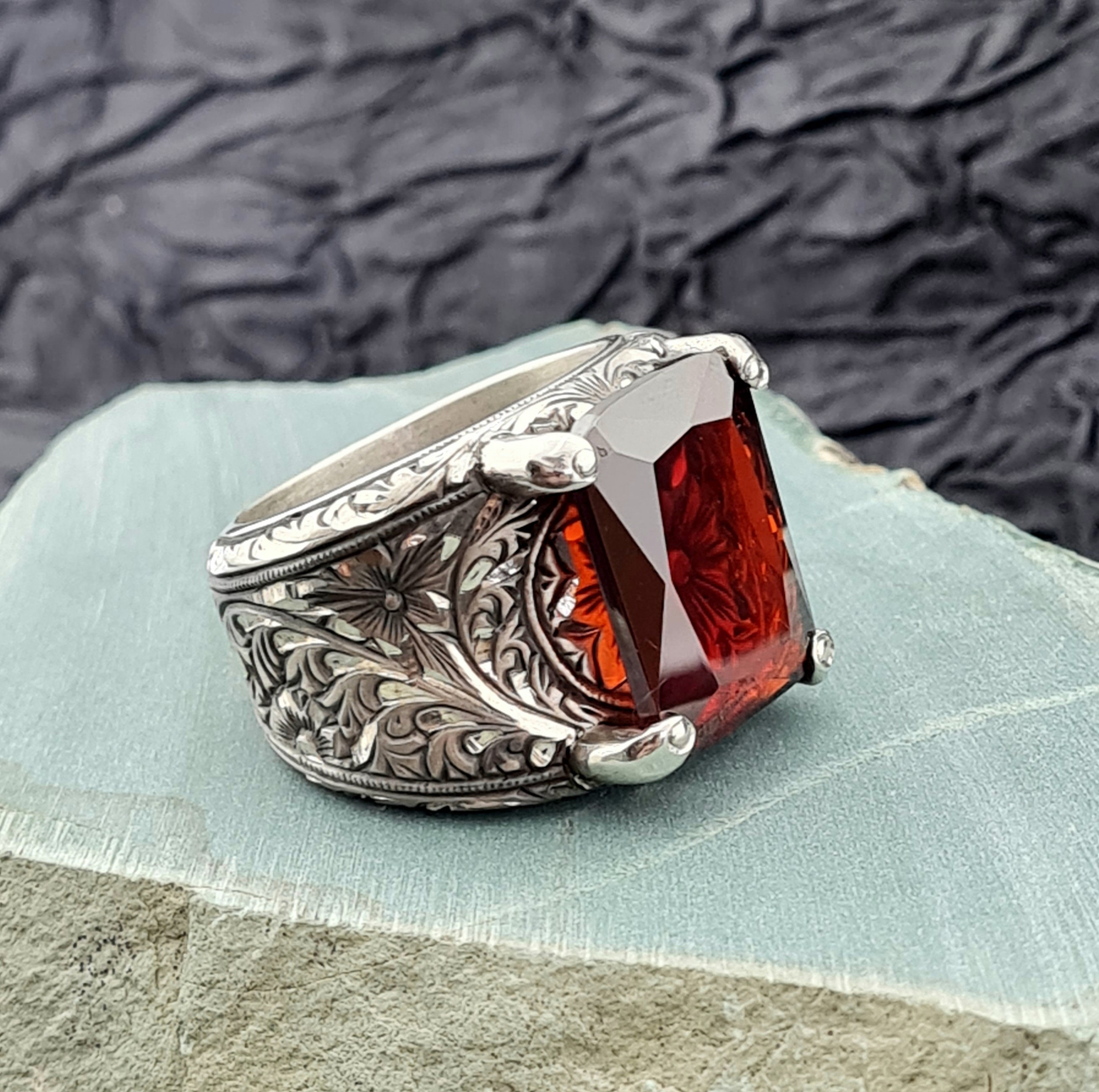 Signet Men's Ring 925 Sterling Silvergarnet Men - Etsy