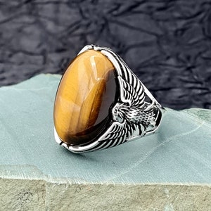 Eagle Ring for Men Silver and Tiger Eye Ring Masculine Eagle - Etsy