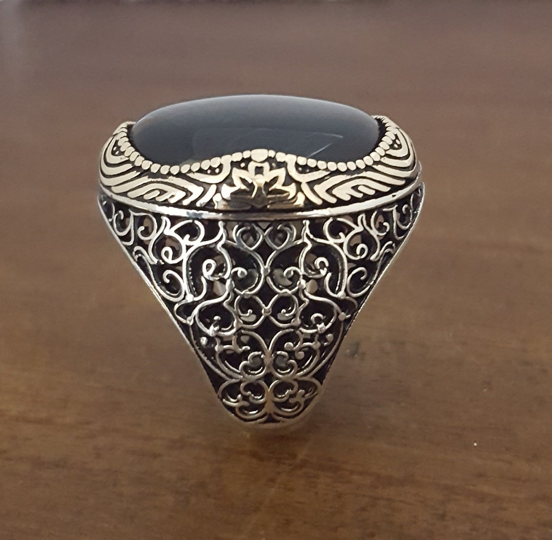 Black Onyx Stone Men Ring,handmade 925K Sterling Silver Men's Ring With ...
