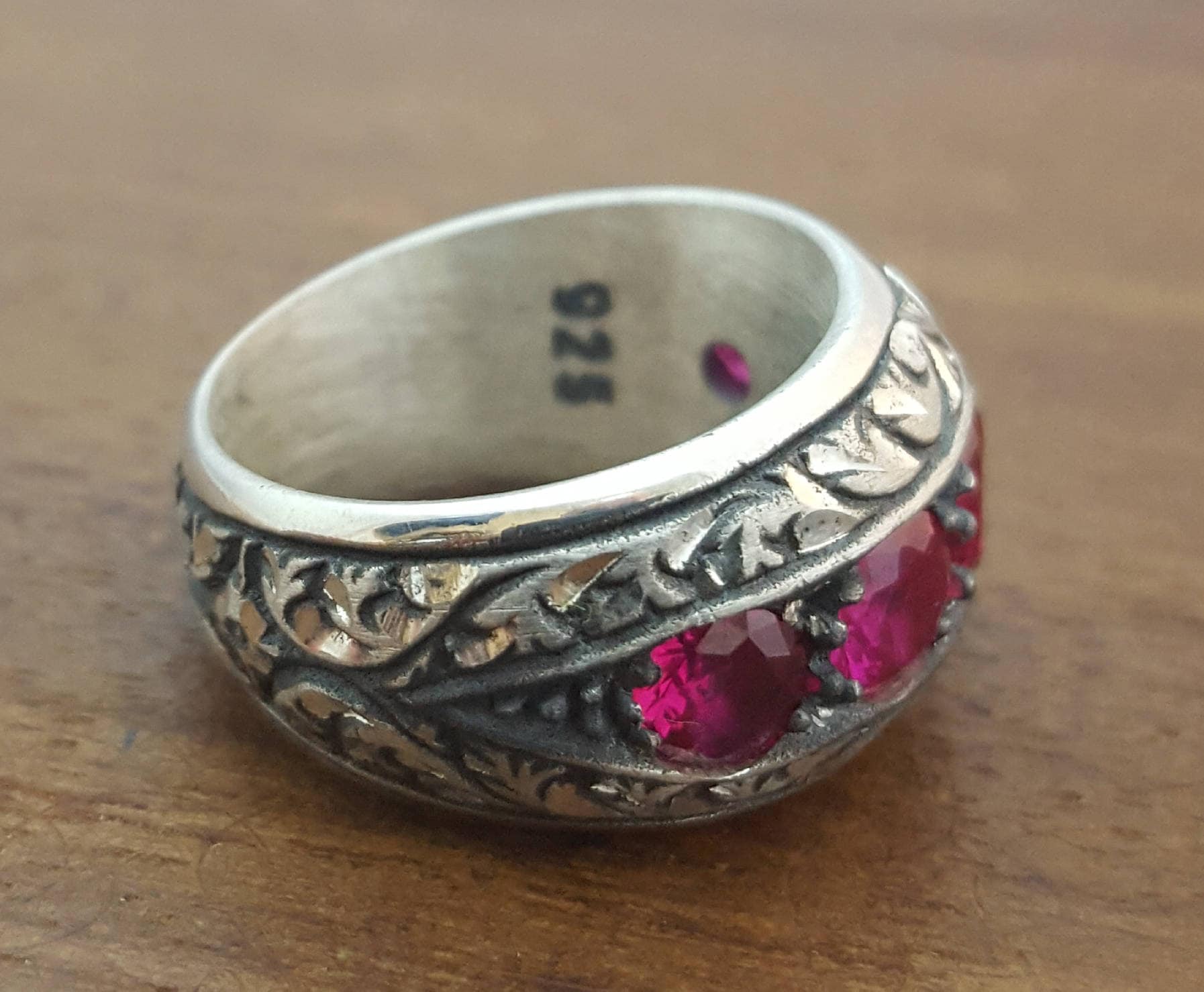 Handmade Silver Mens Ring CZ With Ruby Stone Steel Pen | Etsy