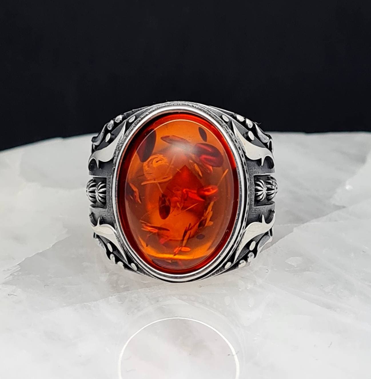 Amber Men's Ringhandmade 925K Sterling Silver Men's - Etsy