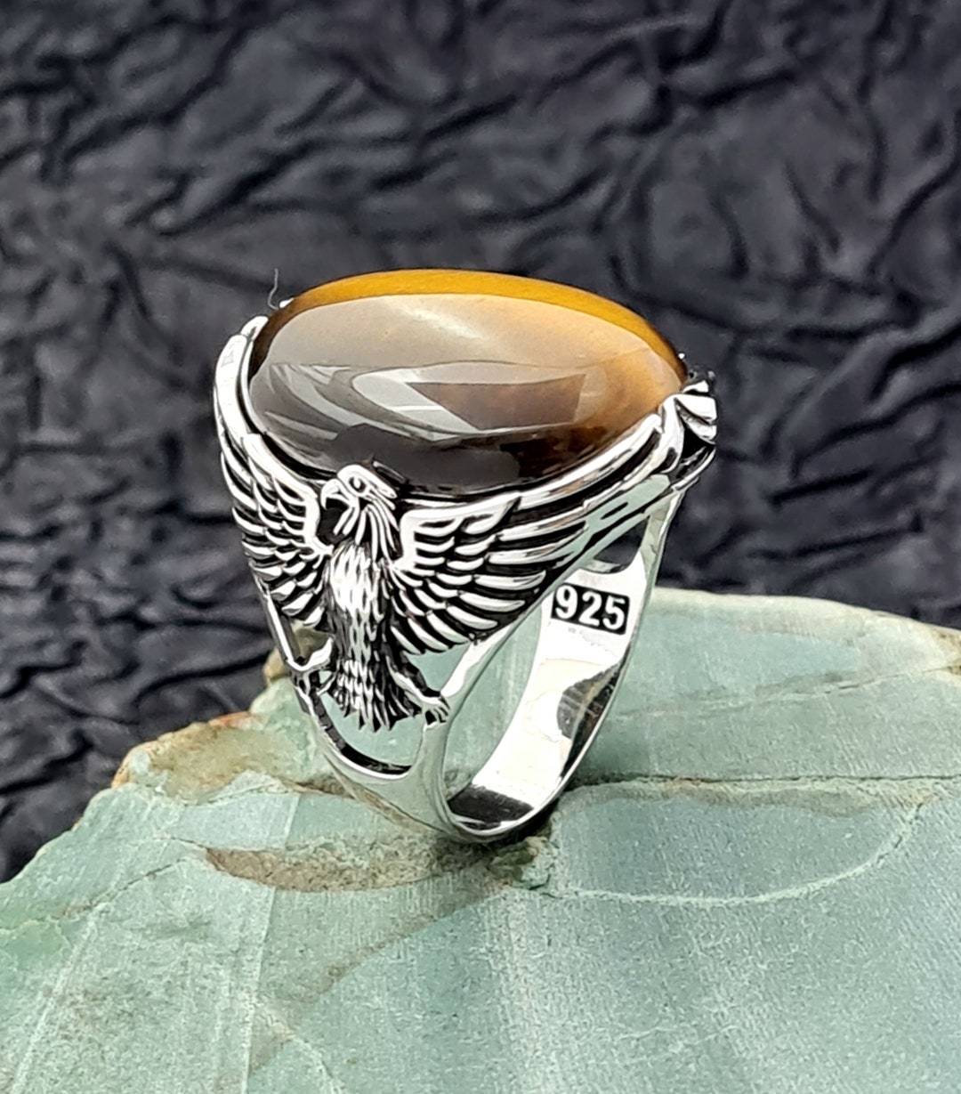 Eagle Ring for Men Silver and Tiger Eye Ring Masculine Eagle - Etsy