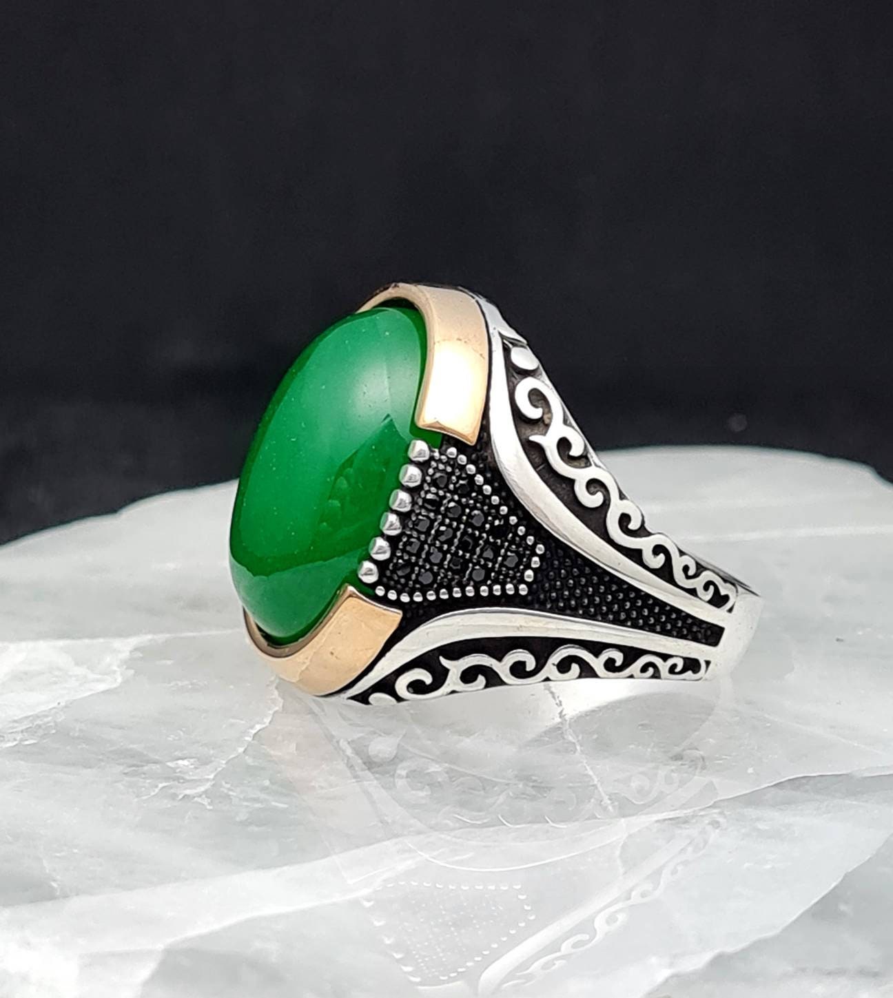 Jade Men RingHandmade 925K Sterling Silver Men's Ring | Etsy