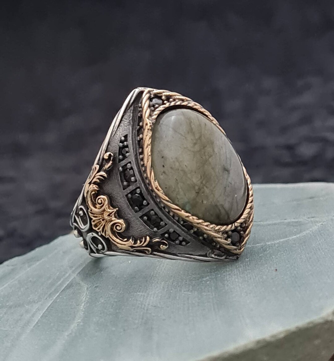 Handmade Labradorite Men Ring Sterling Silver, Unique Men's Ring ...