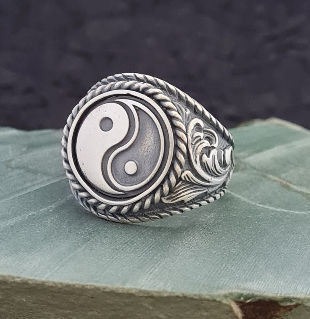 Silver Yin Yang Symbol Band Ring,yin Yang Men Ring,handmade 925k Silver ...