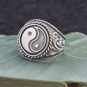 Silver Yin Yang Symbol Band Ring,yin Yang Men Ring,handmade 925k Silver ...
