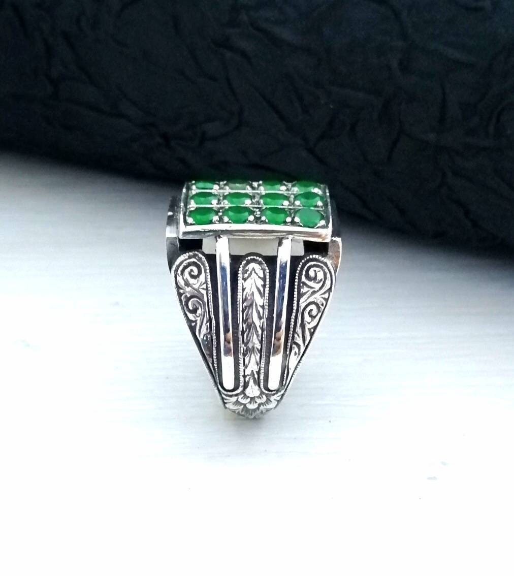 Cubic Zirconia Green Stone Ring sterling Silver Mens Ring - Etsy