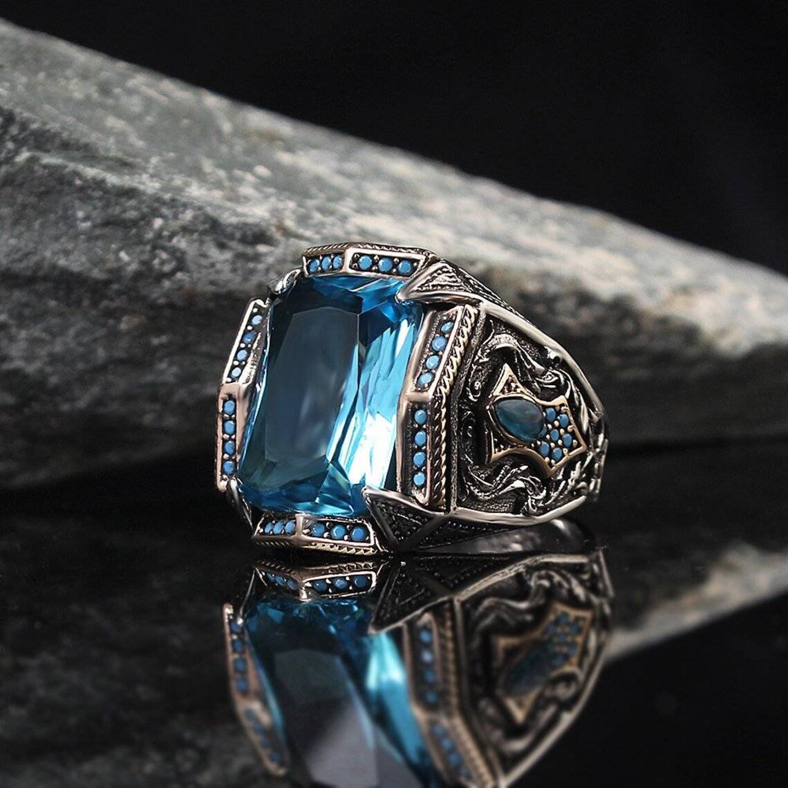 Signet Men's Ring 925 Sterling Silverwith CZ - Etsy