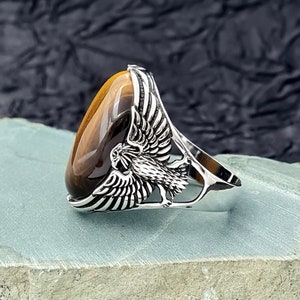 Eagle Ring for Men Silver and Tiger Eye Ring Masculine Eagle - Etsy