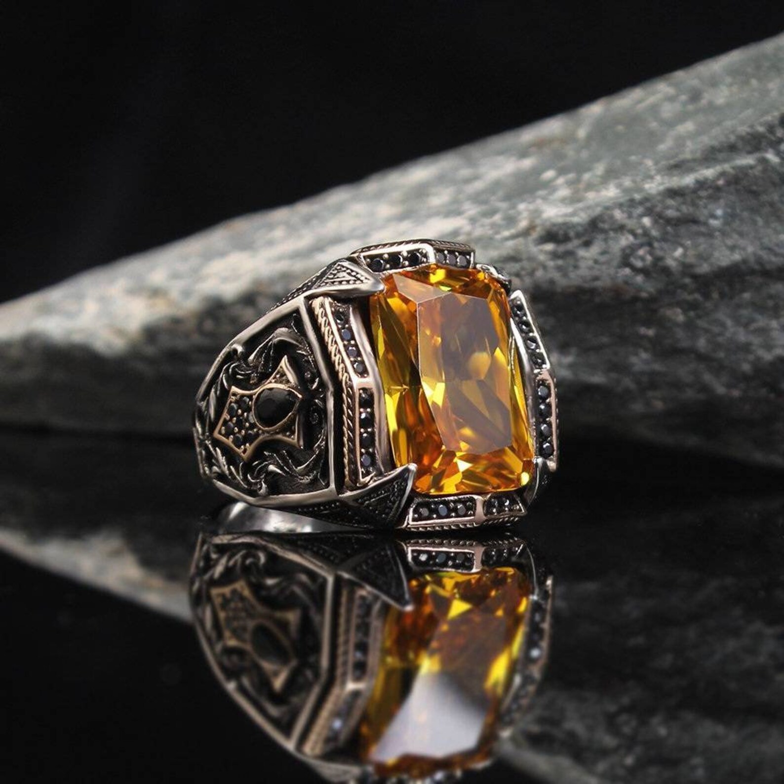 Signet Men's Ring 925 Sterling SilverWith CZ | Etsy