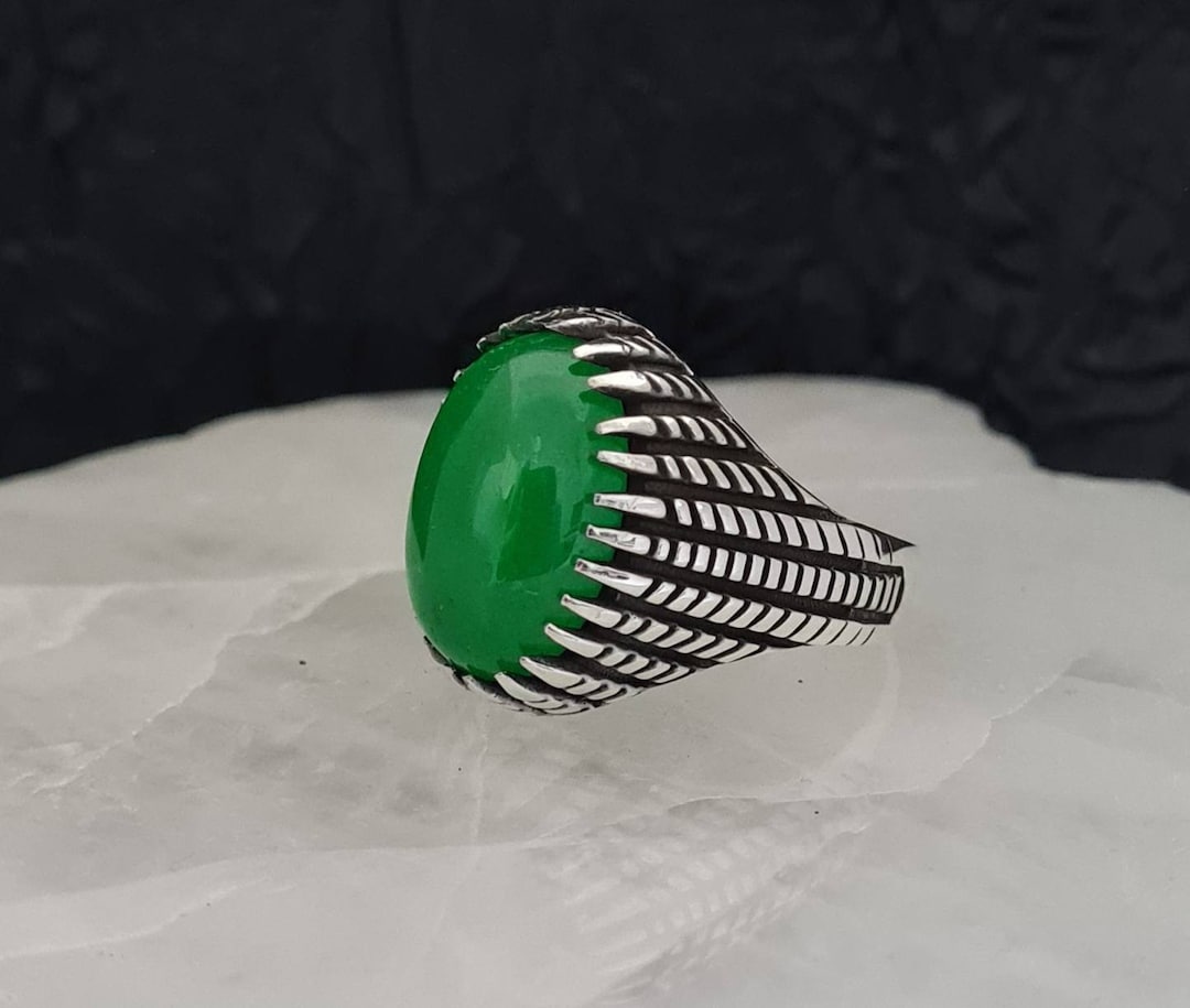 Anillo de jade de cuarcita verde, anillo oxidado para hombre, anillo ...