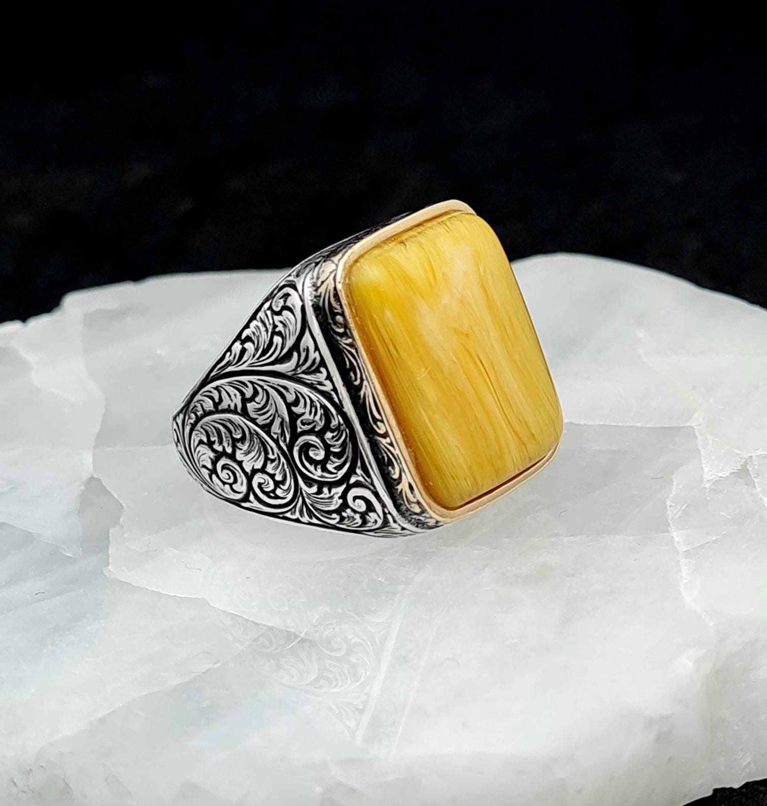 Amber Men's RingHandmade 925K Sterling Silver Men's | Etsy