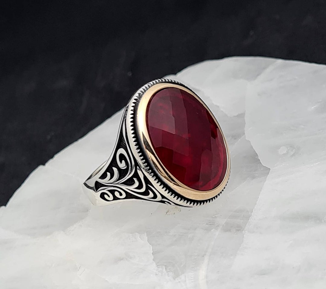 Ruby Men Ring,handmade Silver Men's Ring, Silver Ring With Zircon Stone ...