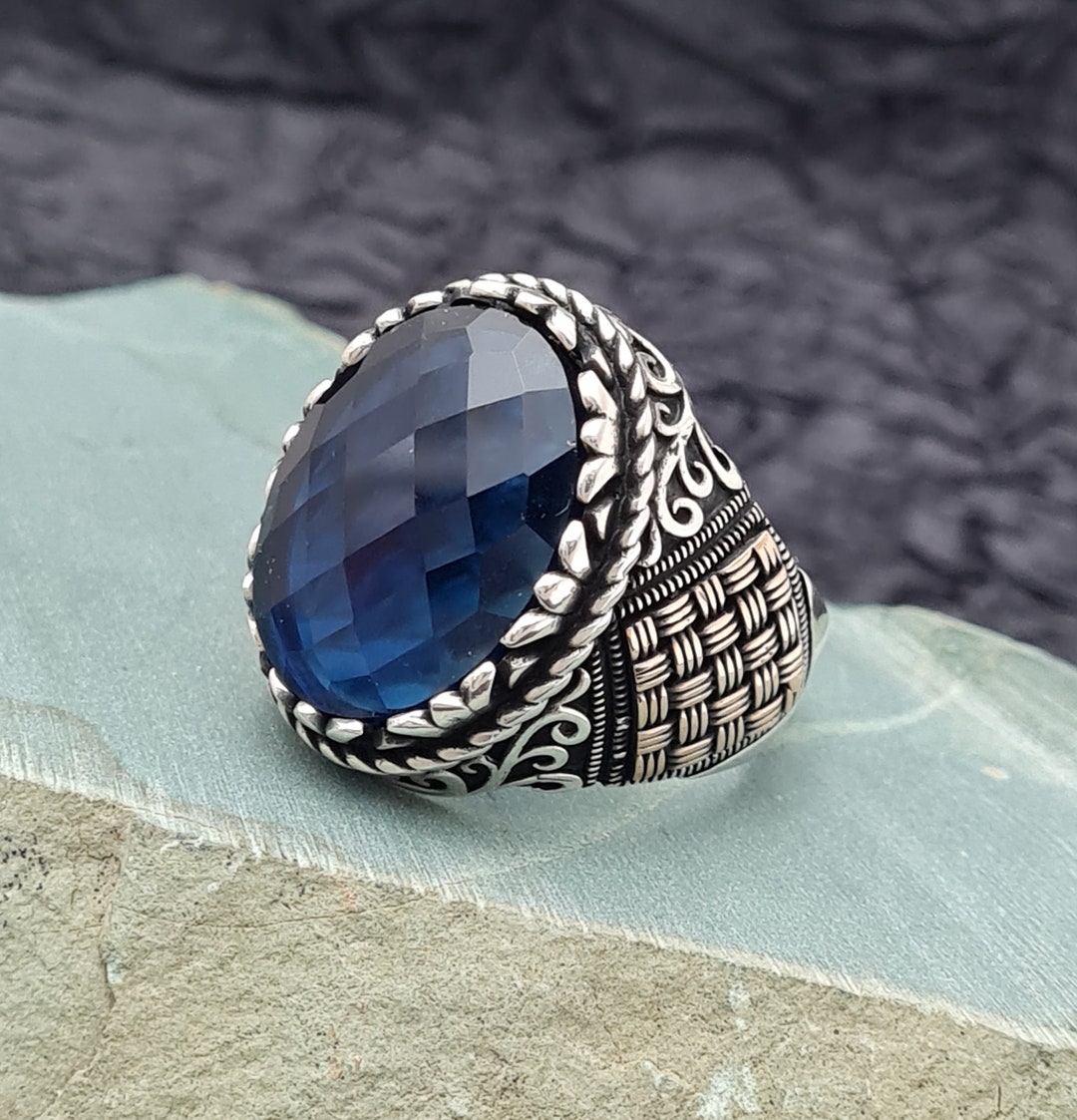 Signet Men's Ring 925 Sterling Silver,sapphire Stone Men Ring,handmade ...