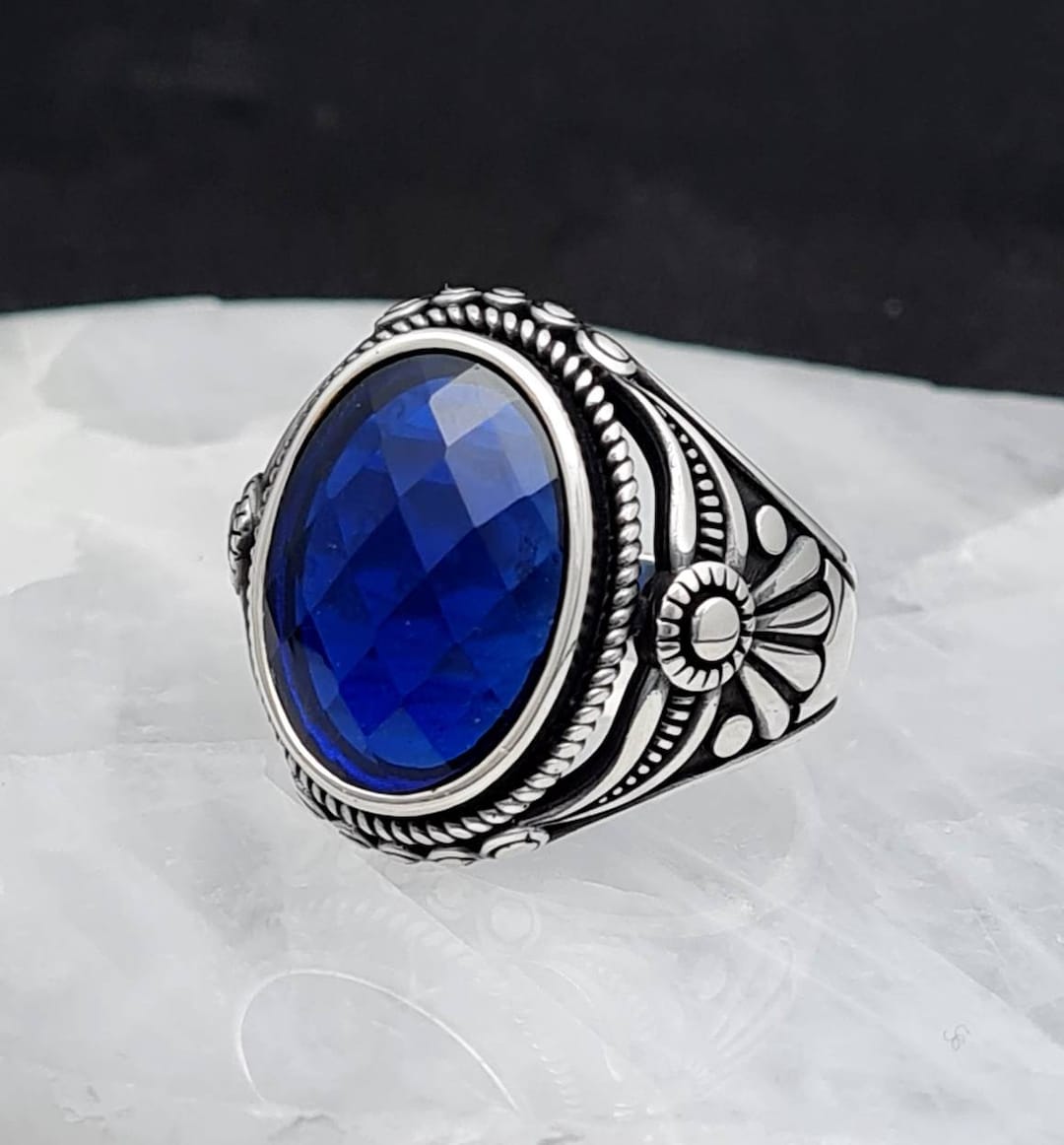 Saphir Stein Ring,handgemacht 925K Sterling Silber Herren Ring mit CZ ...