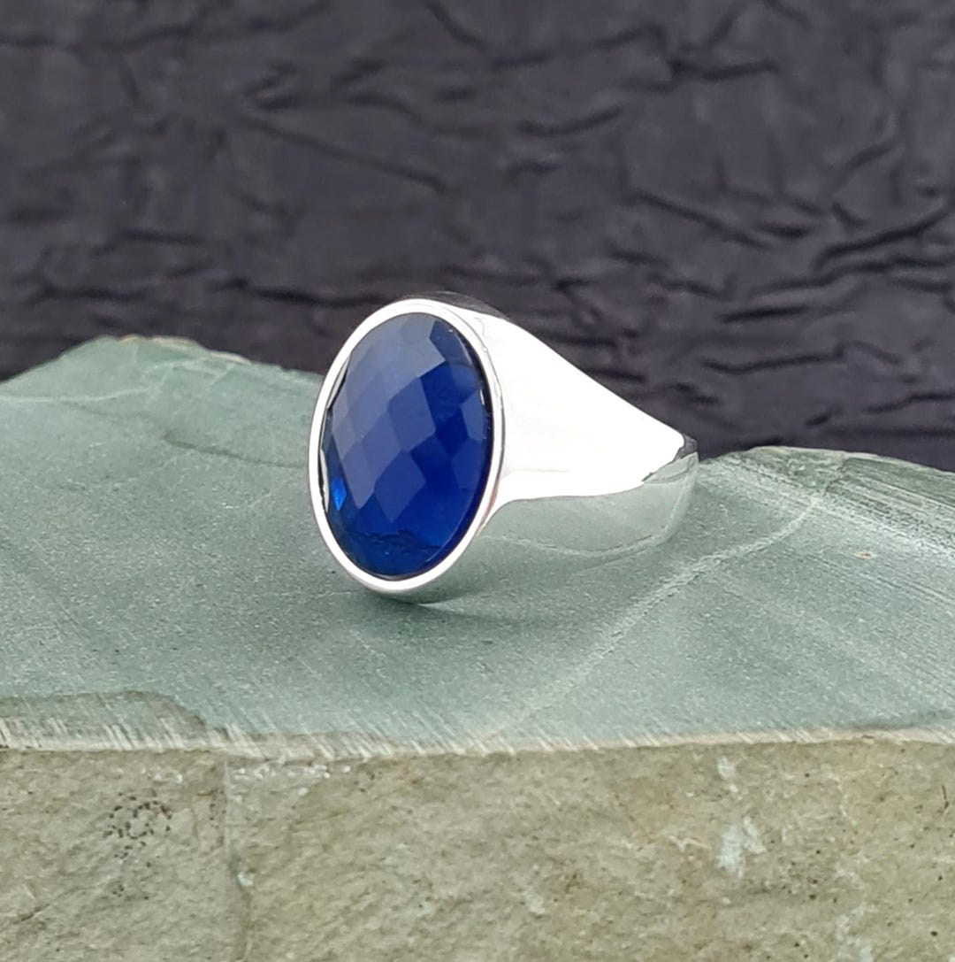 Handmade 925 Sterling Silver Men's Ring,with Sapphire Stone Mens Ring ...
