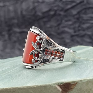Red Agate Mens Ring,signet Men's Ring 925 Sterling Silver,agate Mens ...