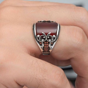 Red Agate Mens Ring,signet Men's Ring 925 Sterling Silver,agate Mens ...