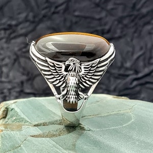 Eagle Ring for Men Silver and Tiger Eye Ring Masculine Eagle - Etsy