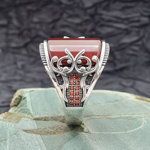 Red Agate Mens Ring,signet Men's Ring 925 Sterling Silver,agate Mens ...