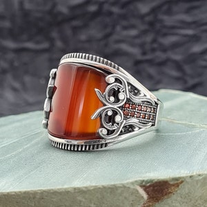 Red Agate Mens Ring,signet Men's Ring 925 Sterling Silver,agate Mens ...