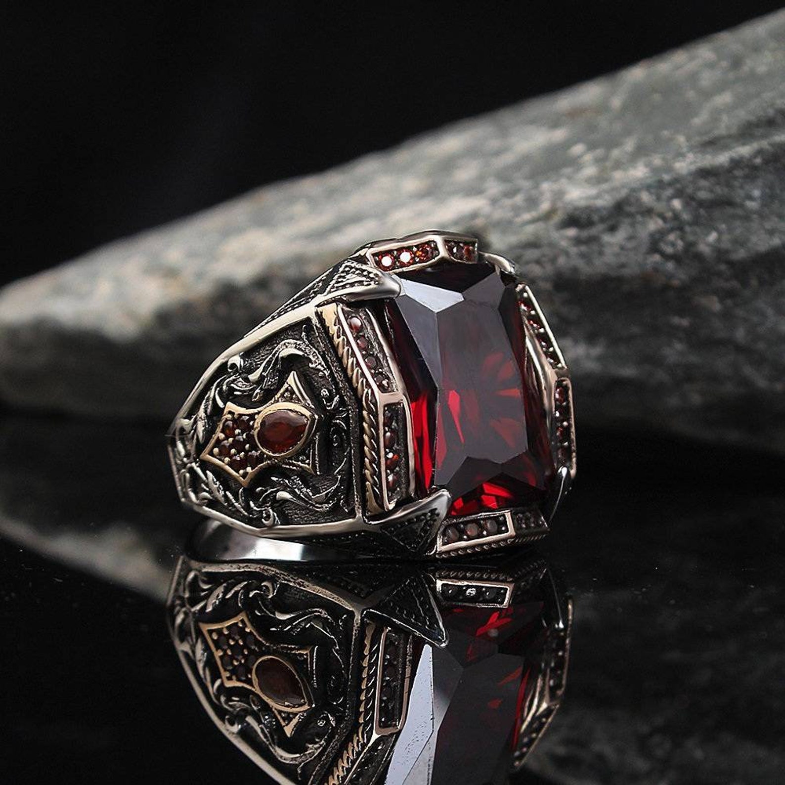 Signet Men's Ring 925 Sterling Silverwith CZ - Etsy