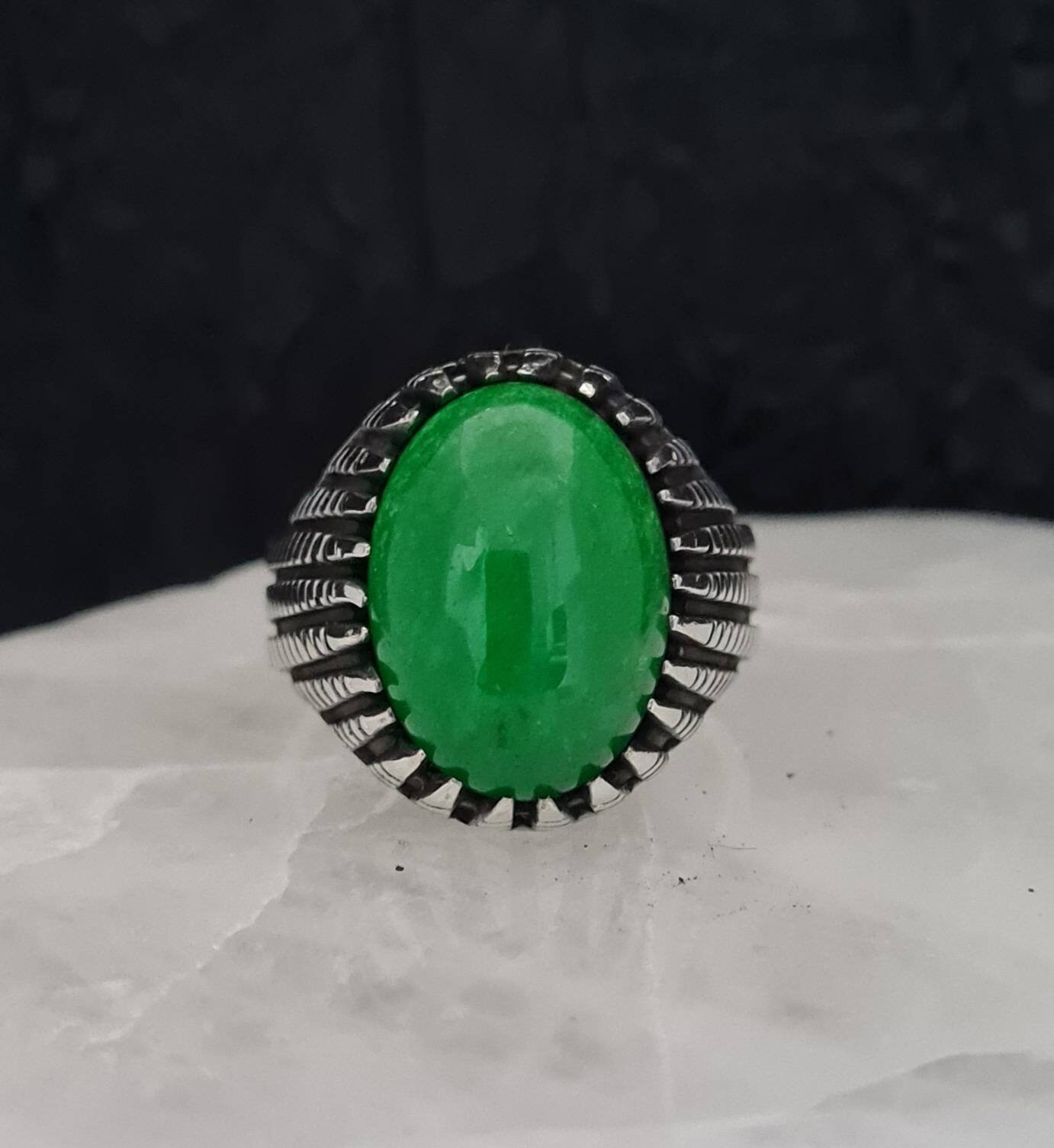 Anillo de jade de cuarcita verde anillo oxidado para hombres - Etsy México
