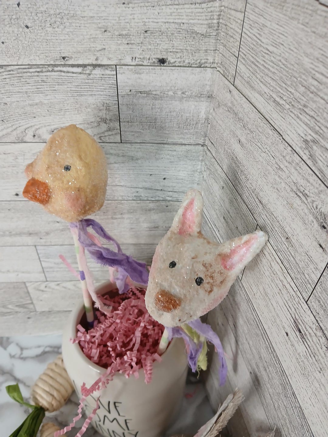 Primitive Easter Rabbit/chick Paper Mache Vintage Style Shakers ...