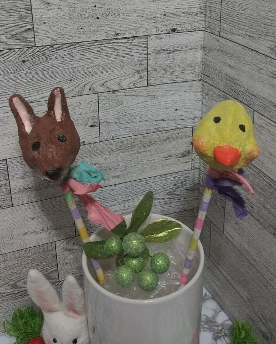 PRIMITIVE Easter/handmade Paper Mache/shakers/rattles/rabbit/bunny ...