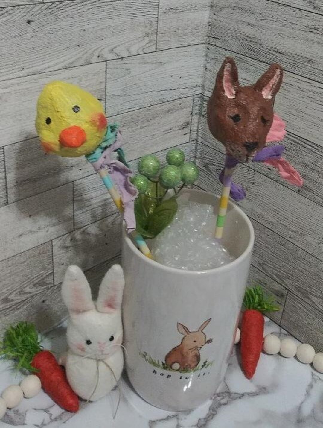 PRIMITIVE Easter/handmade Paper Mache/shakers/rattles/rabbit/bunny ...