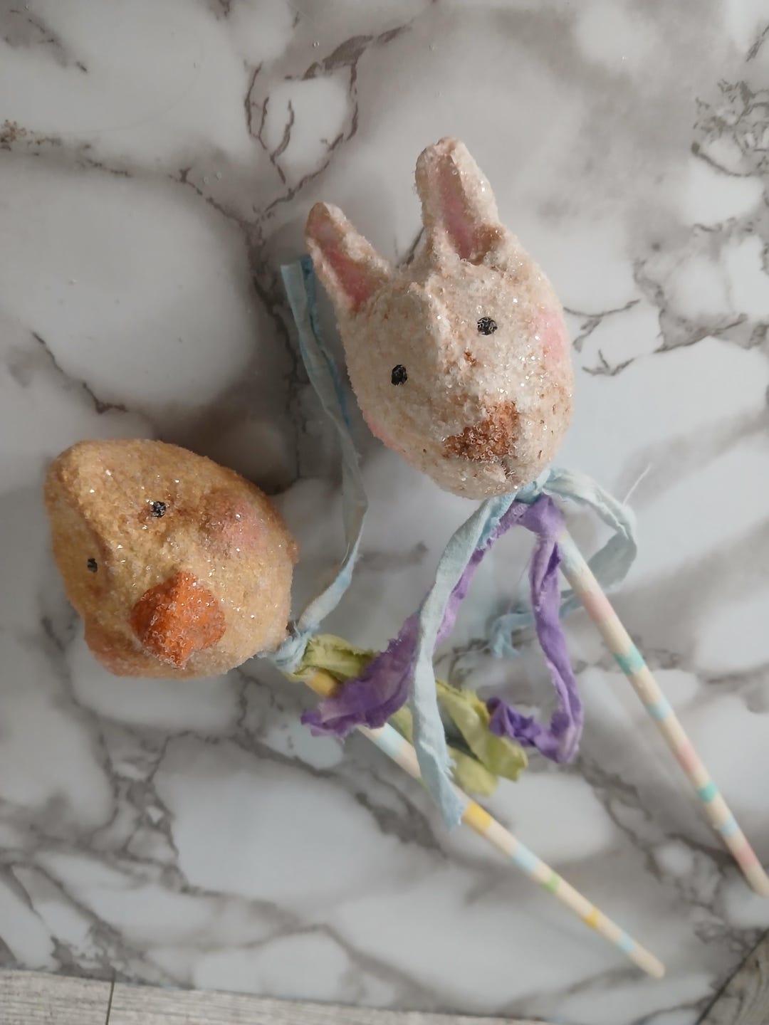 Primitive Easter Rabbit/chick Paper Mache Vintage Style Shakers ...
