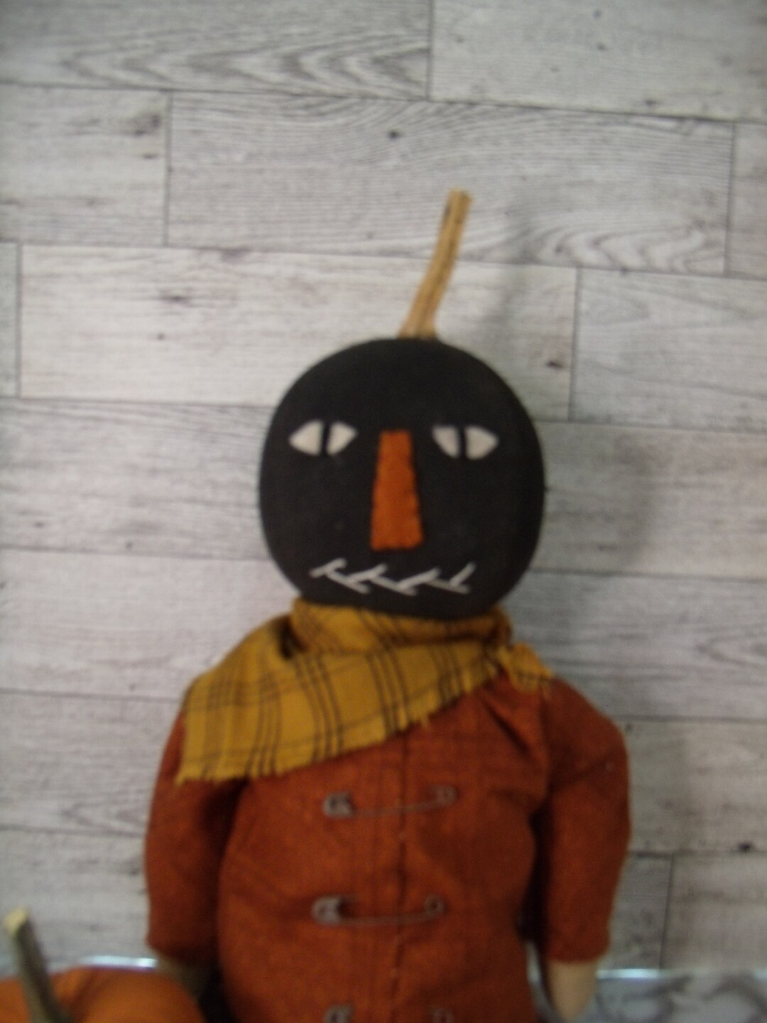 Primitive Pumpkin Pickin Pete/pumpkin Head Doll/with Pumpkin/real Stems ...