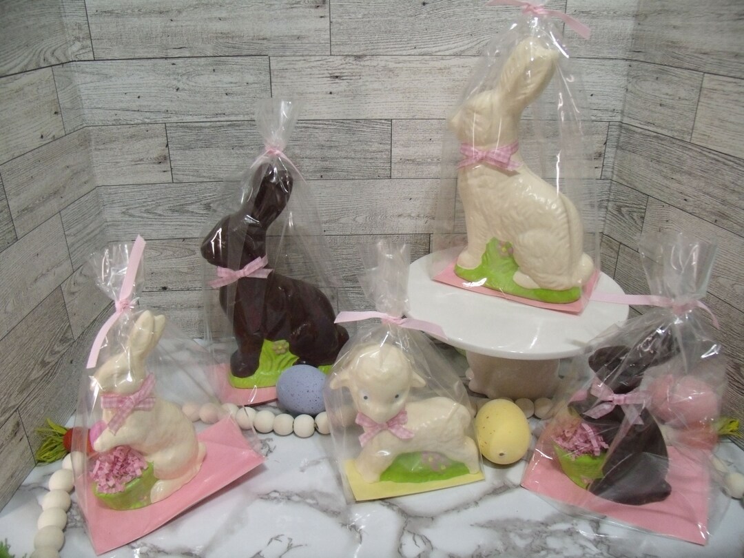 Fake Easter Chocolate Bunnies/rabbits/dark or White Chocolate/chalkware ...