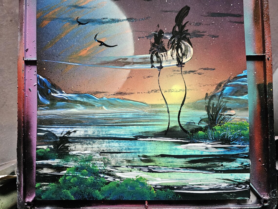 Planet Over Beach Spray Paint Art - Etsy