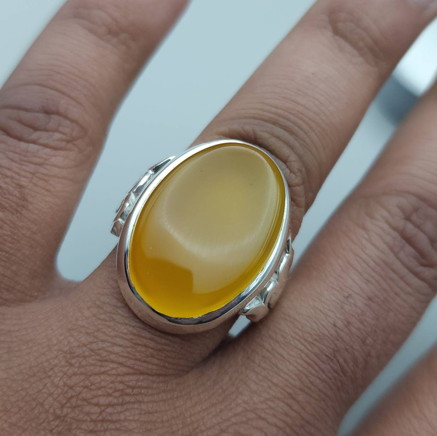 Yellow Yamani Aqeeq Ring Yemeni Agate Stone, Yellow Aqeeq Mens Ring ...