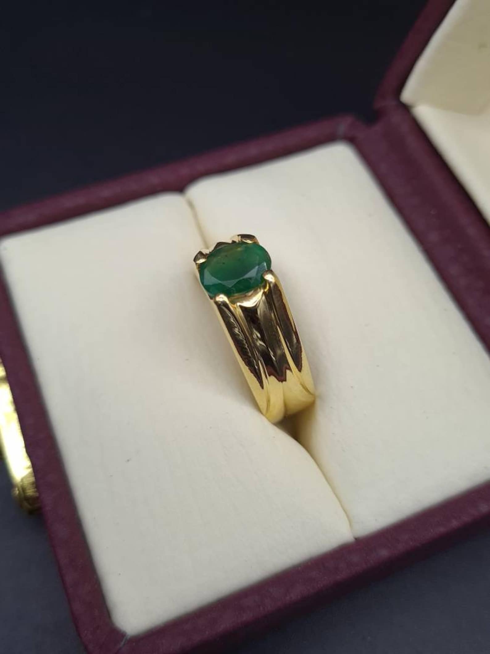 Natural Emerald Ring for Men, Swat Emerald Stone in Gold Plated ...
