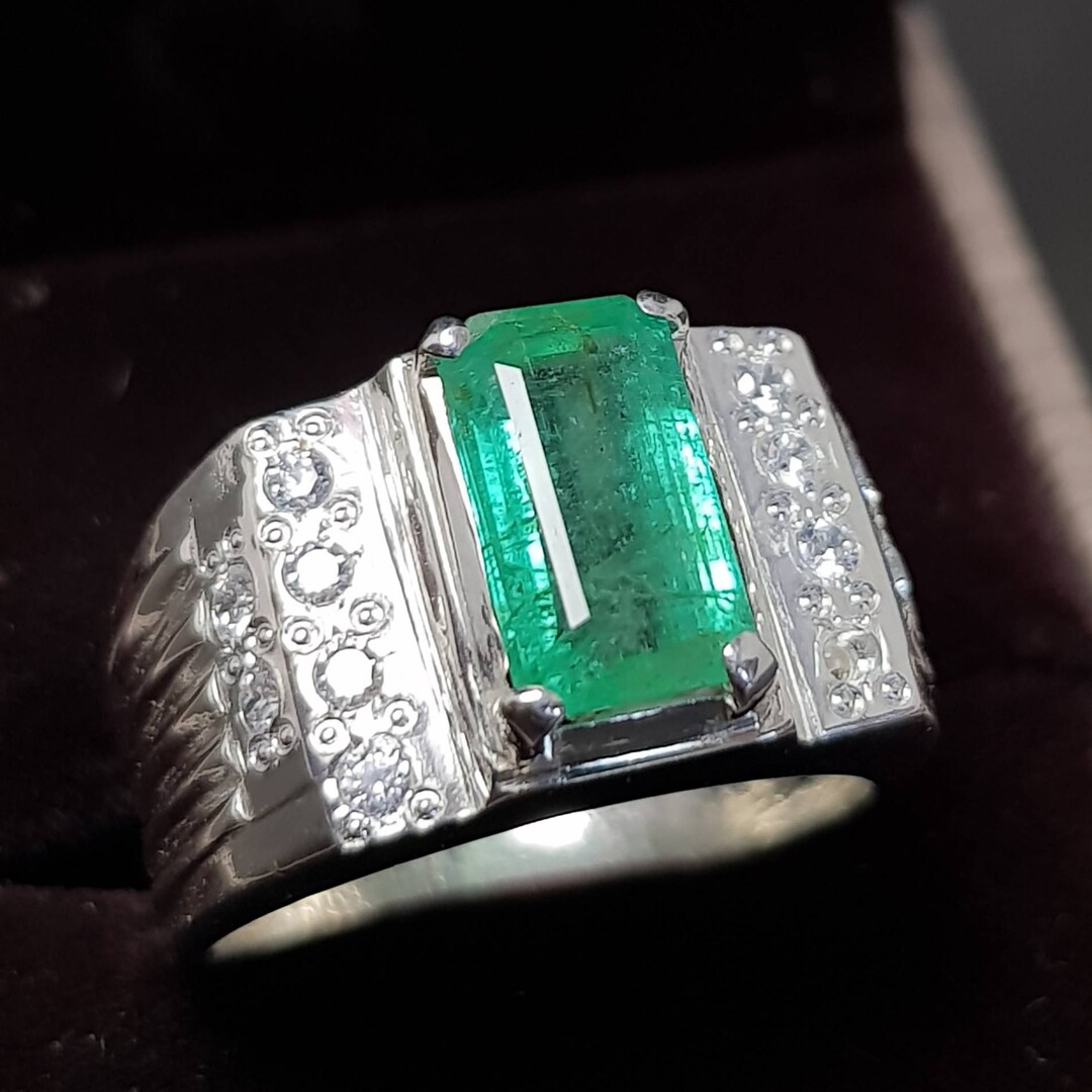 Real Emerald Ring Zamurd Stone Ring Natural Emerald Rings Mens Emerald ...